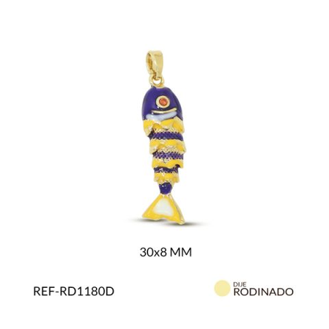 Dije rodinado pez esmaltado azul rey 30x8mm x und - Pelgy